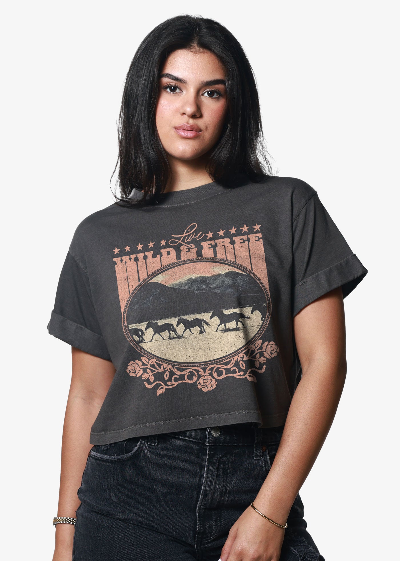 Live Wild & Free Vintage Black Cropped Boyfriend Tee